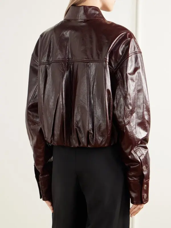 Sportmax Liuti Cropped Gathered Leather Biker Jacket