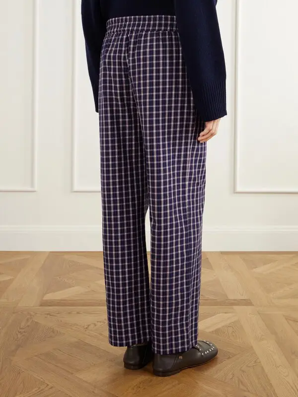 SKALL STUDIO Jasmine Checked Organic Cotton-poplin Wide-leg Pants