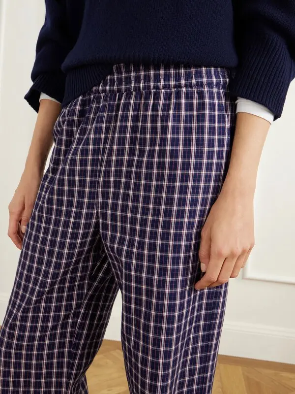 SKALL STUDIO Jasmine Checked Organic Cotton-poplin Wide-leg Pants