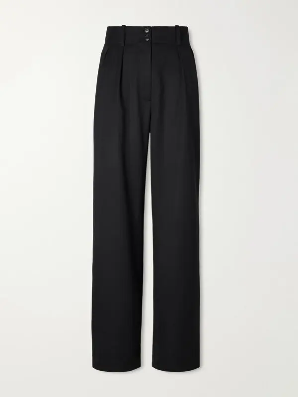 SKALL STUDIO Painter Pleated Wool-twill Wide-leg Pants - Black