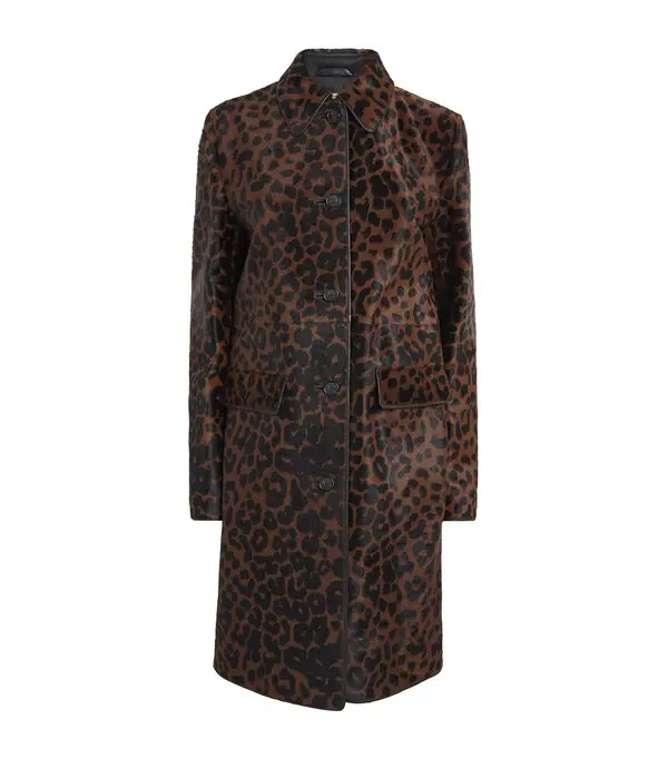 TOTEME Pony Hair Leopard Trench Coat