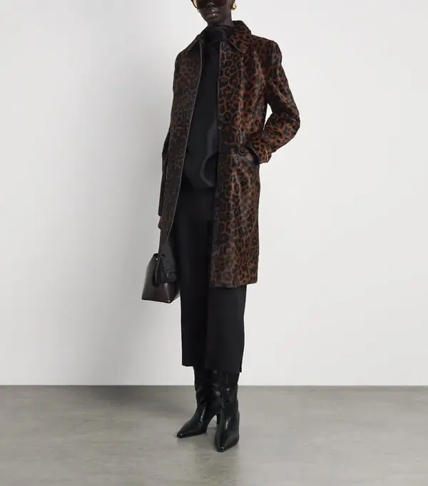 TOTEME Pony Hair Leopard Trench Coat