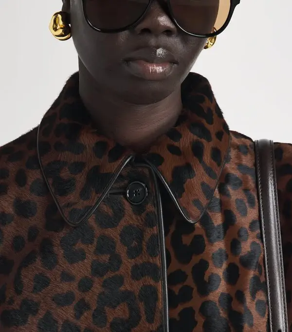 TOTEME Pony Hair Leopard Trench Coat