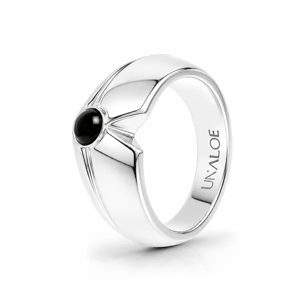 UNALOE Black Onyx Geometric Statet Ring – Sterling Silver
