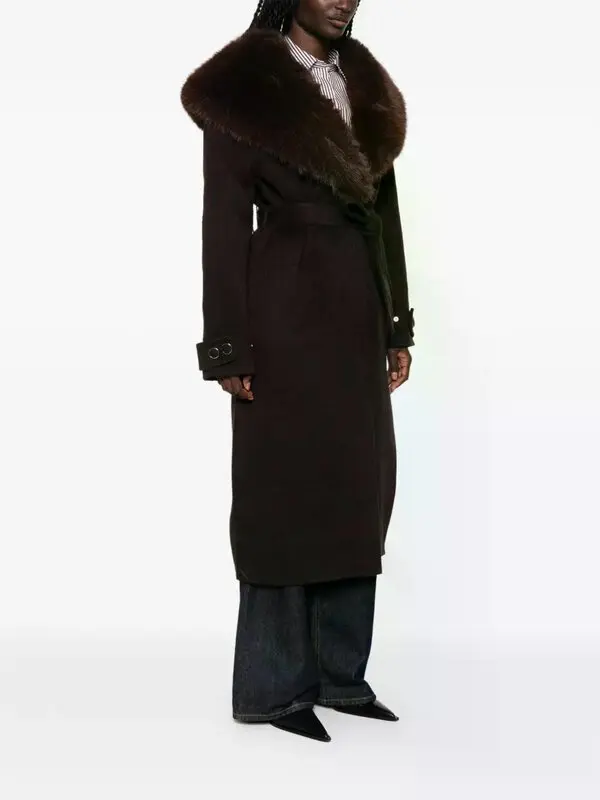 Sandro Faux-fur Collar Belted Coat
