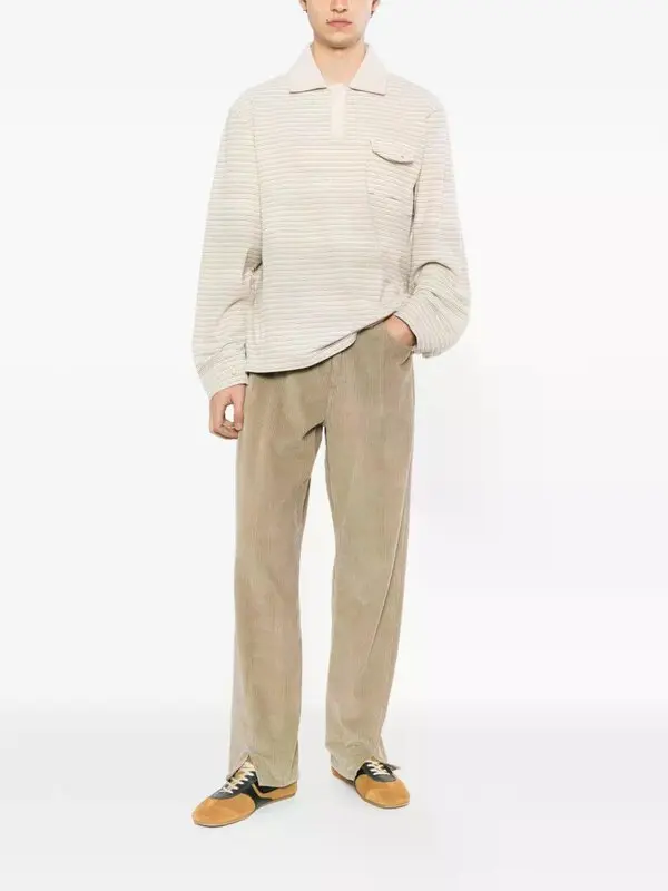 YOUNG N SANG Striped Long-sleeve Polo Shirt