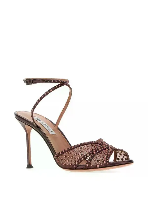 AQUAZZURA Lover Embellished Tulle Sandals - Brown