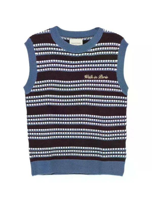 WALK IN PARIS Striped Embroidered Sweater