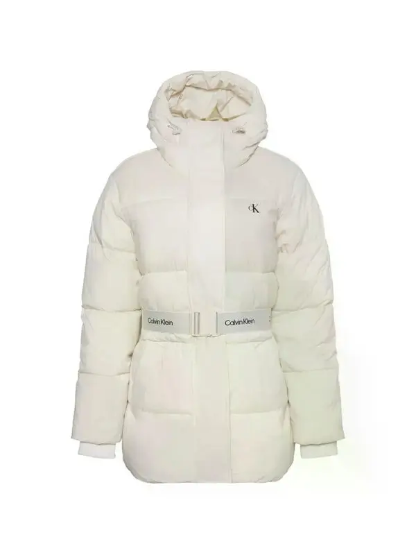 Calvin Klein Belted Hooded Puffer Jacket - Neutrals
