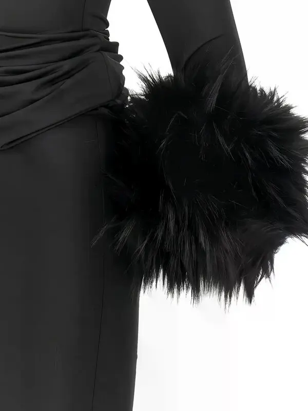 Andamane Faux-fur Trim Off-the-shoulder Maxi Dress - Black