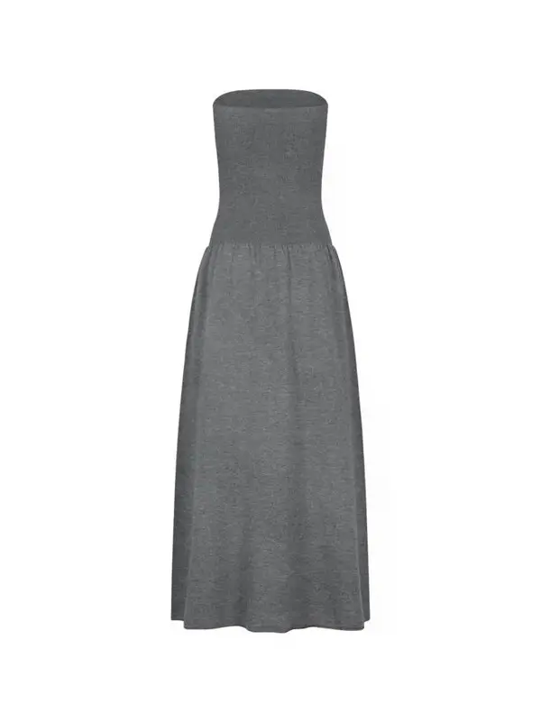 AMOMENTO Shirring Strapless Maxi Dress