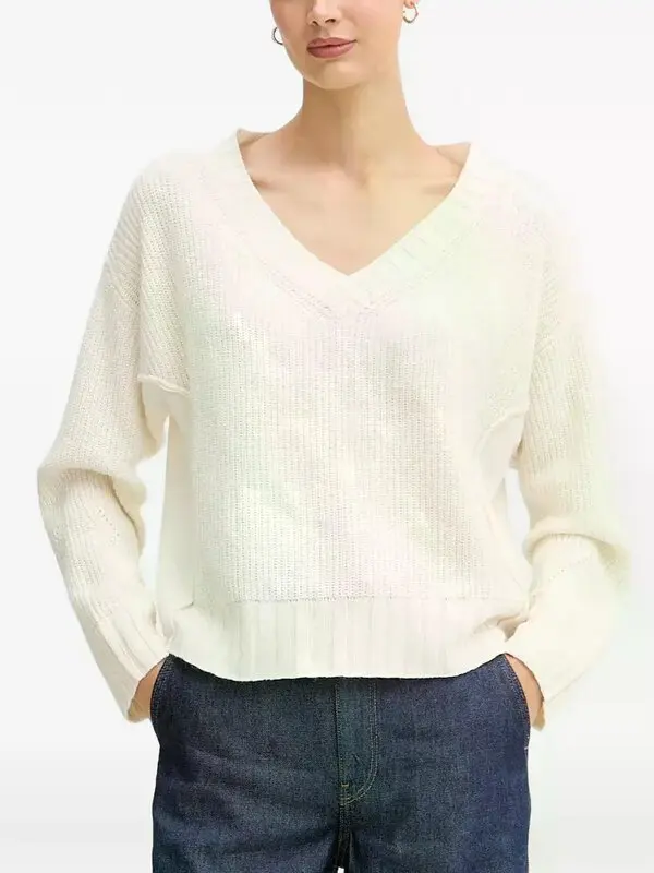 BENETTON V-neck Ribbed-knit Sweater - White