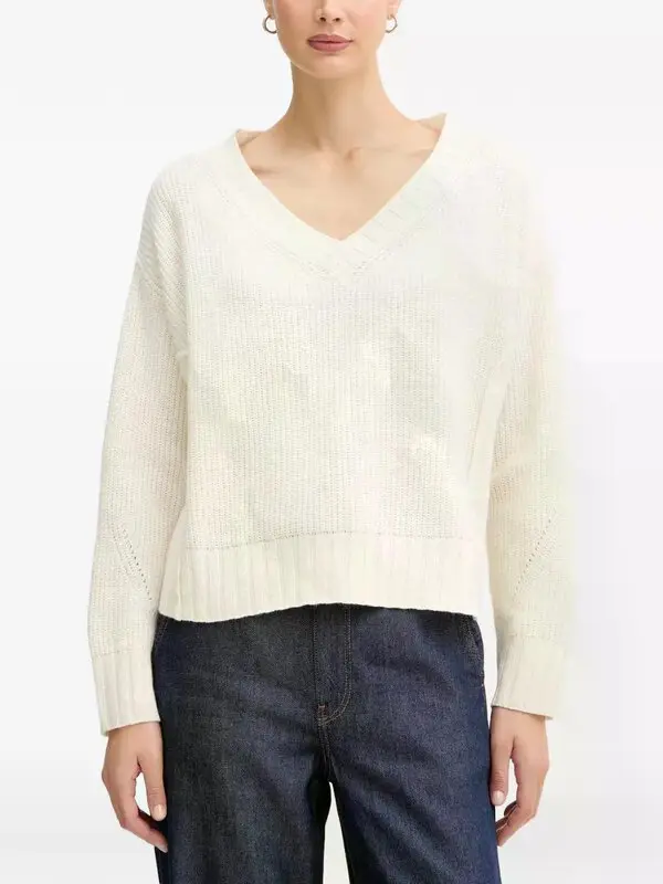 BENETTON V-neck Ribbed-knit Sweater - White