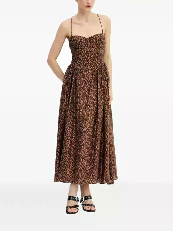 Bardot Estie Leopard-print Lace-up Midi Dress - Brown