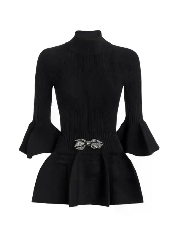 GENNY Bow-embellished Peplum Sweater - Black