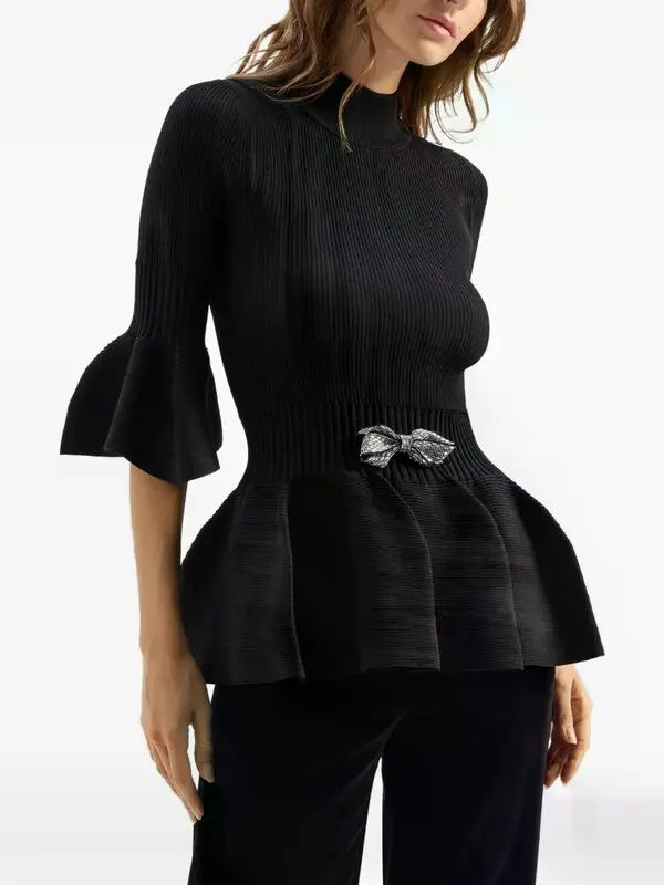 GENNY Bow-embellished Peplum Sweater