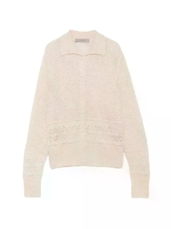 D.exterior Pointelle-knit Spread-collar Cardigan