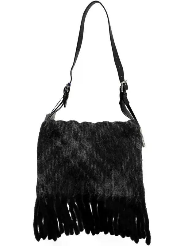 Burberry 2018-2026 Medium Calfskin And Wool Chess Blanket Shoulder Bag