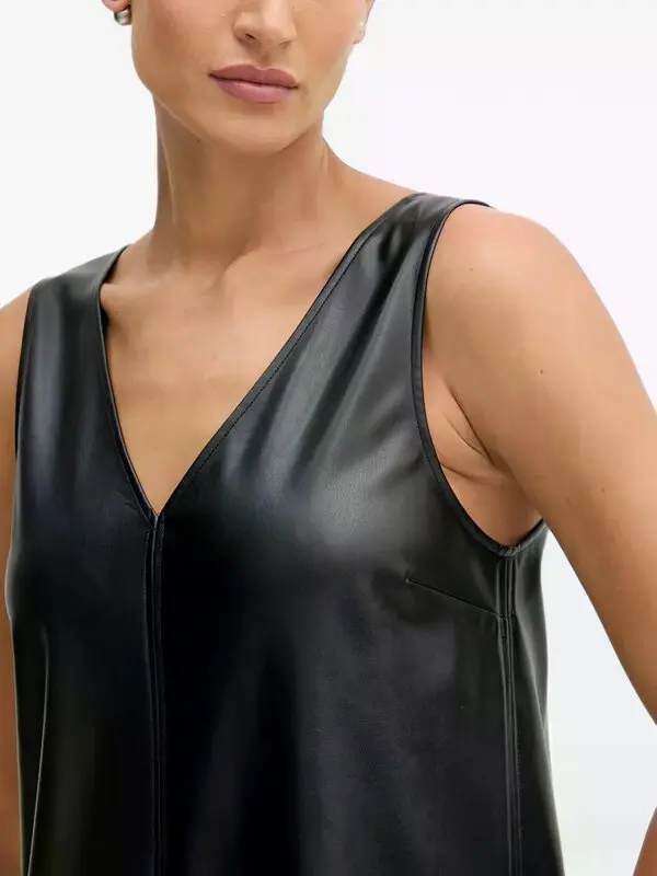 BENETTON V-neck Faux-leather Mini Dress