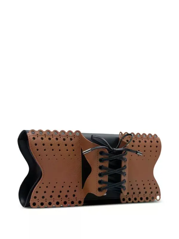 Perrin Le Corset Perforé Lace-up Clutch Bag - Black