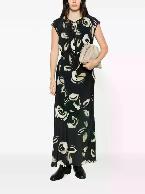 Max Mara Printed Tie-waist Midi Dress - Blue
