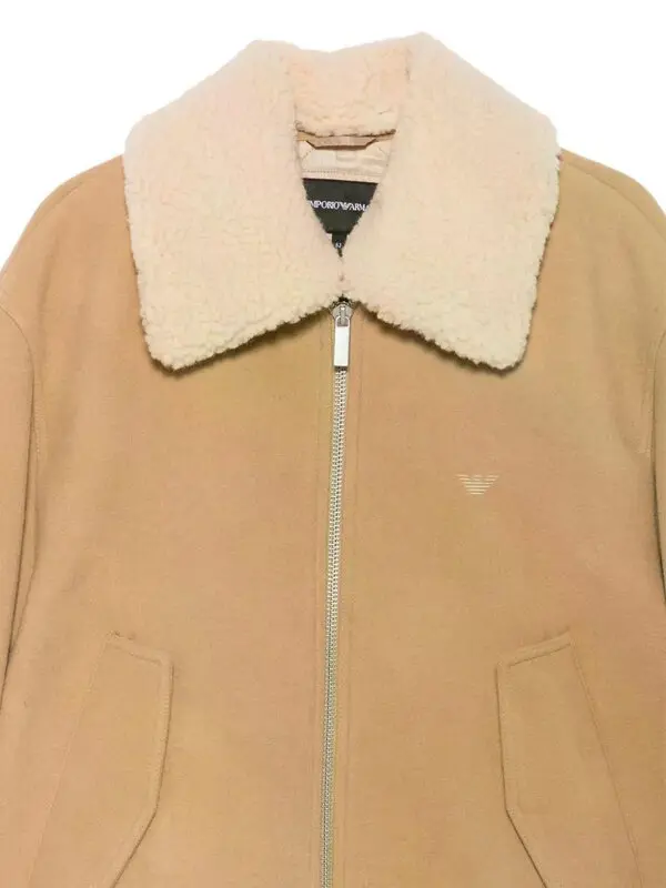 Emporio Armani Shearling-collar Logo-embroidered Jacket