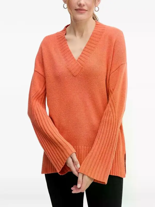 BENETTON V-neck Ribbed-trim Sweater - Orange