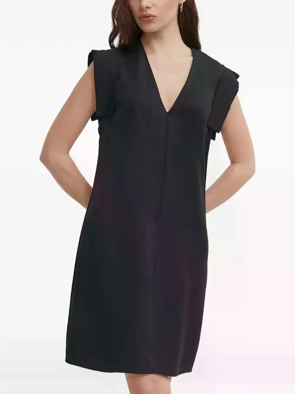 BENETTON V-neck Cap-sleeve Mini Dress - Black