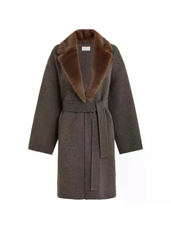 P.a.r.o.s.h Fur-collar Belted Single-breasted Coat - Grey