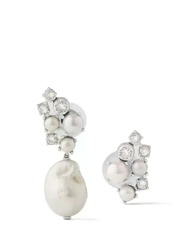 Givenchy Crystal Pearl Asymmetric Earrings In Metal, Crystals And Pearls - Silver
