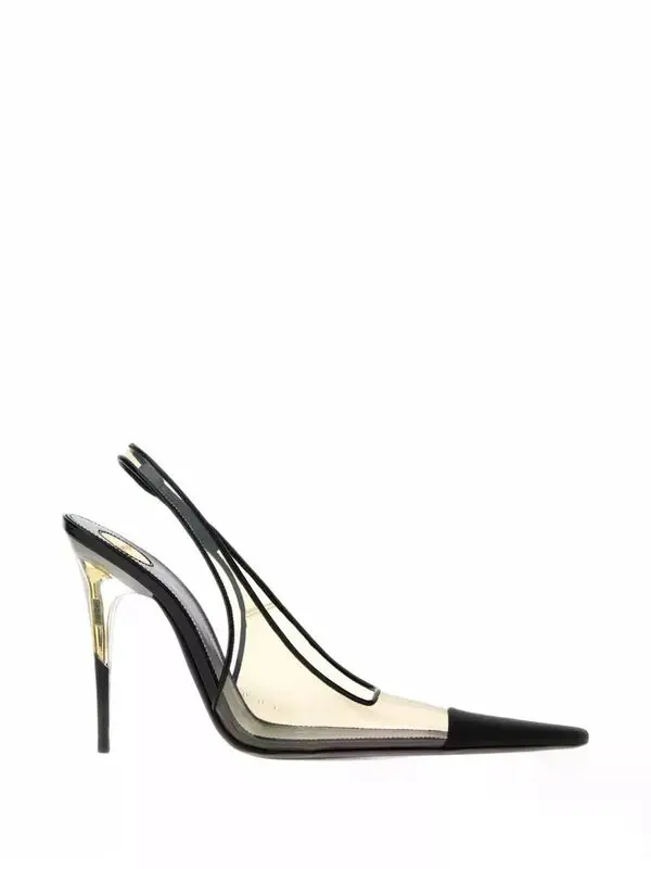 Saint Laurent Romy Slingback Pumps In Tpu, Satin, And Patent Leather - Black