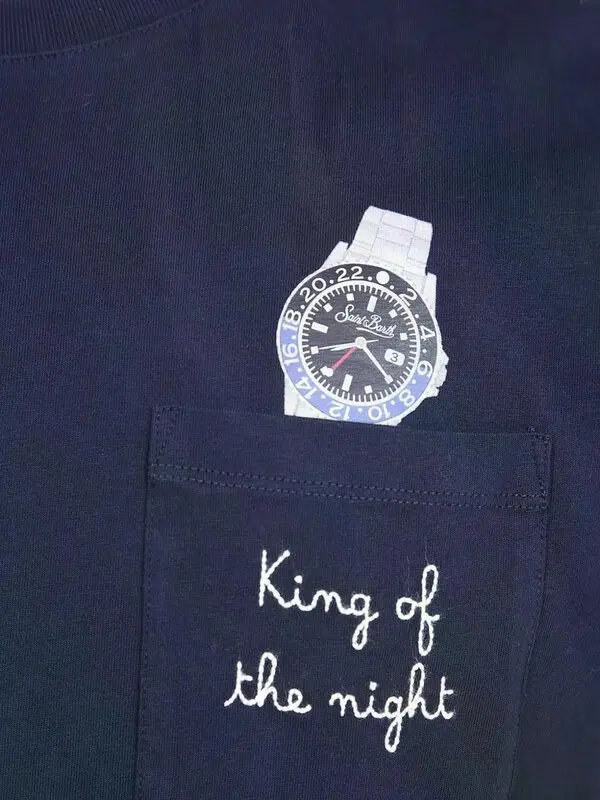 MC2 SAINT BARTH Navy Connor Organic Cotton T-shirt With Watch Print And King Of The Night Embroidery - Blue