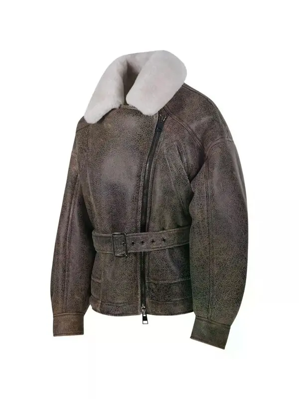 BLANCHA Belted Shearling-collar Jacket