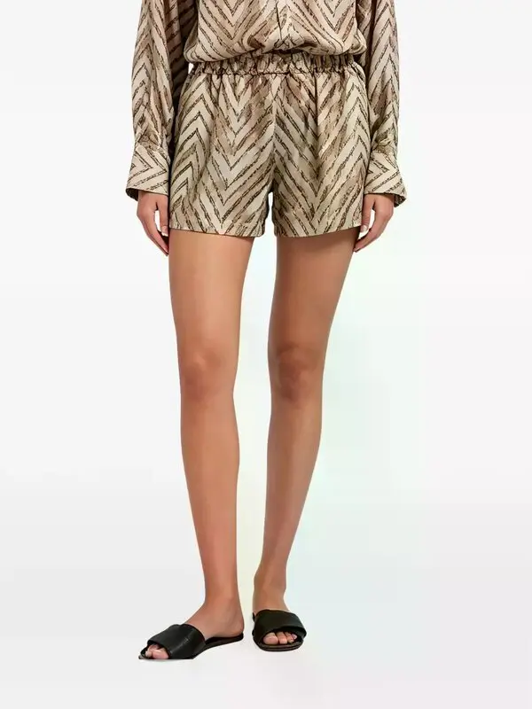 Brunello Cucinelli Chevron-print Silk Shorts - Brown