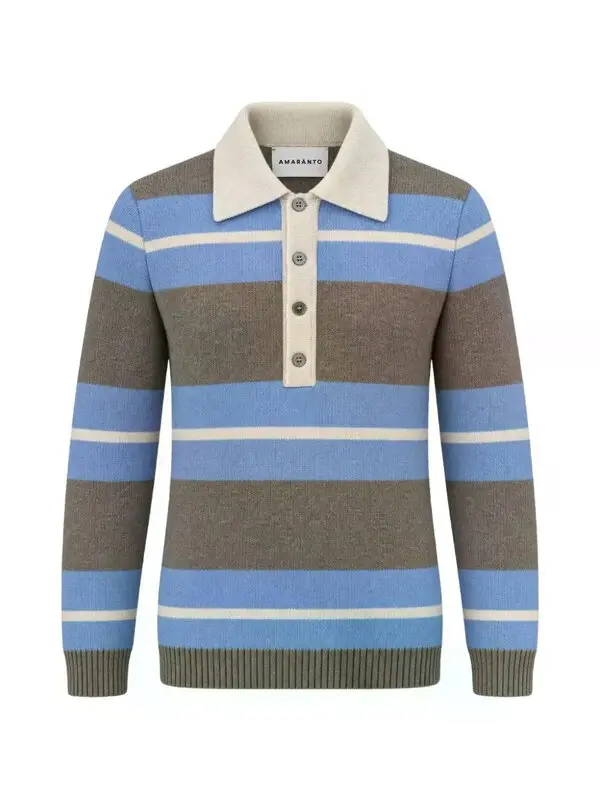 AMARANTO Striped Button-up Polo Shirt