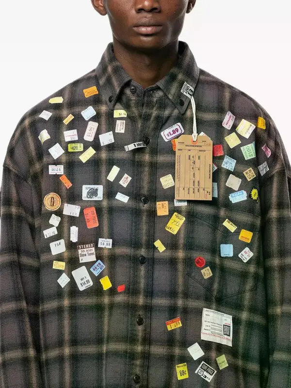 Mihara Yasuhiro Price Sticker Printed Check Shirt