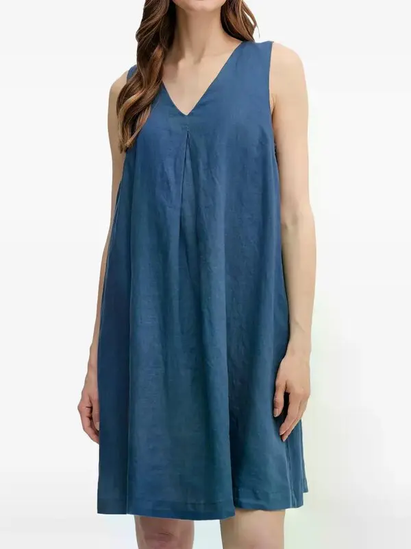 BENETTON Pleated V-neck Midi Dress - Blue