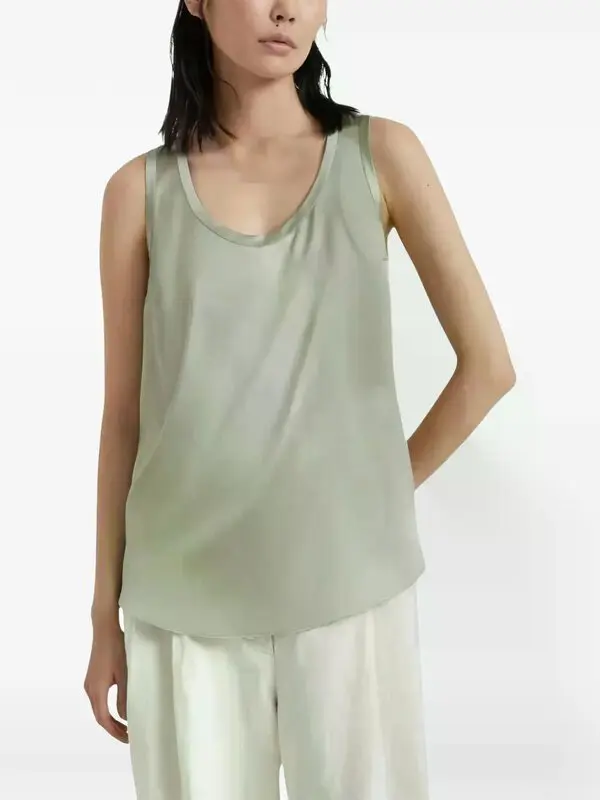 Brunello Cucinelli Satin-finish Scoop-neck Top - Green