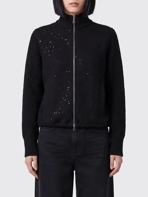 Fabiana Filippi Wool Blend Cardigan With High Neck, Zip Closure And Sequin Embellishment