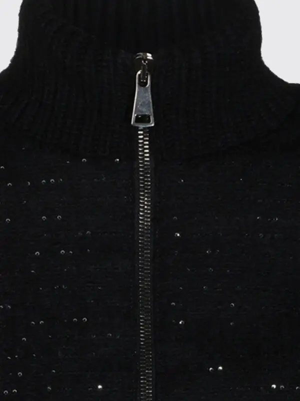 Fabiana Filippi Wool Blend Cardigan With High Neck, Zip Closure And Sequin Embellishment