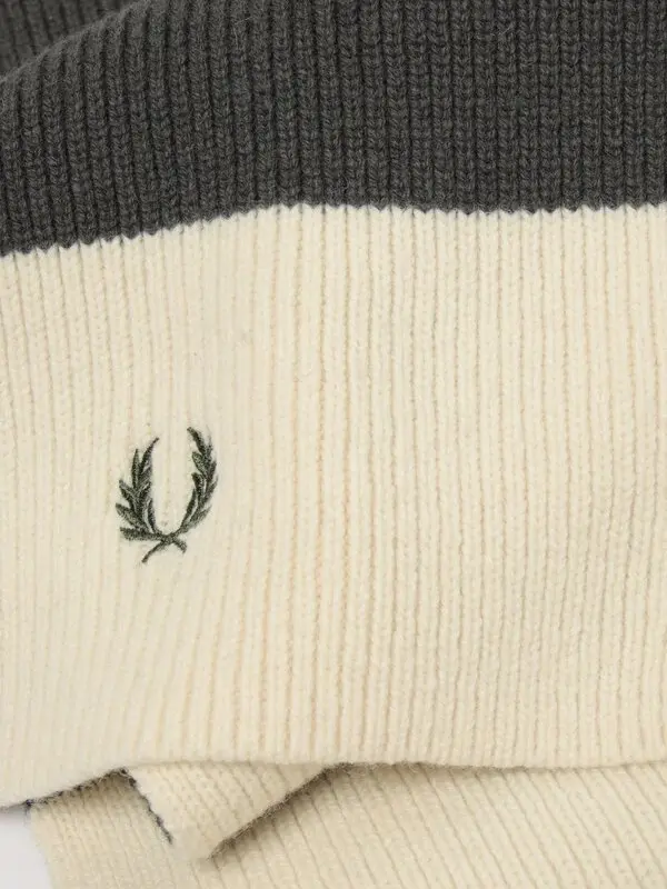 Fred Perry Striped Wool Scarf With Ribbed Edges