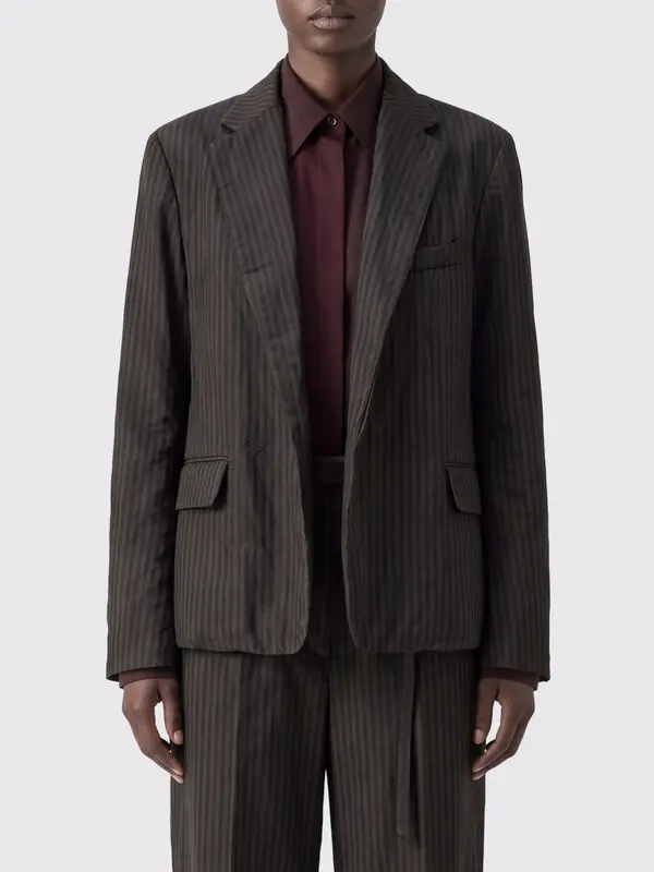Dries Van Noten Striped Single-breasted Cropped Blazer With Notch Lapels