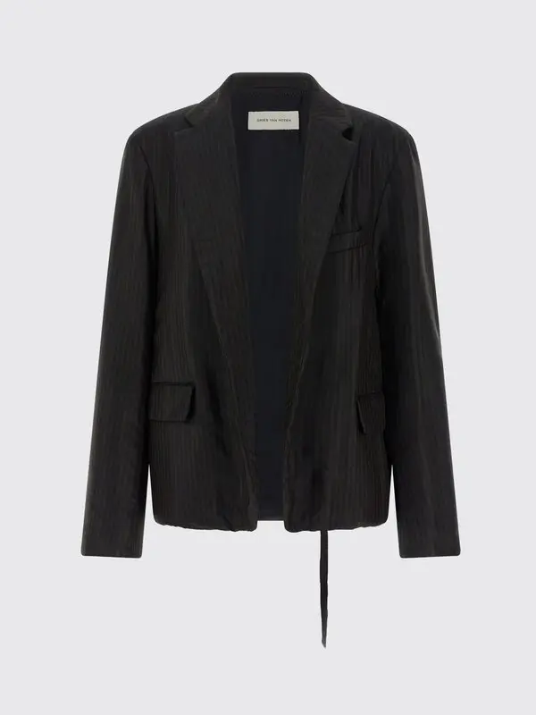 Dries Van Noten Striped Single-breasted Cropped Blazer With Notch Lapels