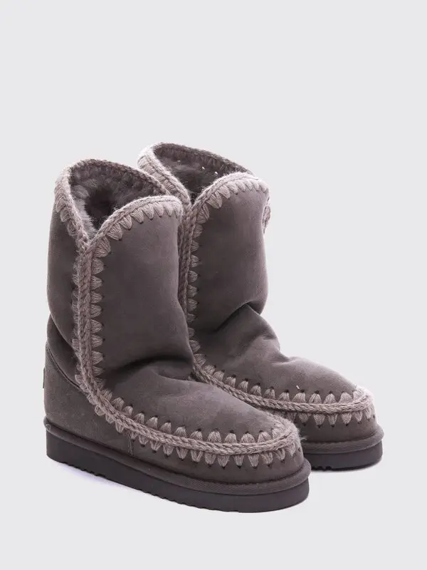 Mou Eskimo Suede Boots With Wool Stitching - Grey