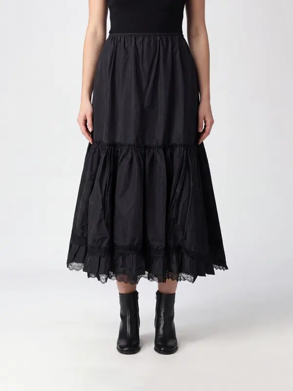 GANNI Taffeta Full Midi Skirt With Lace Inserts And High Waist