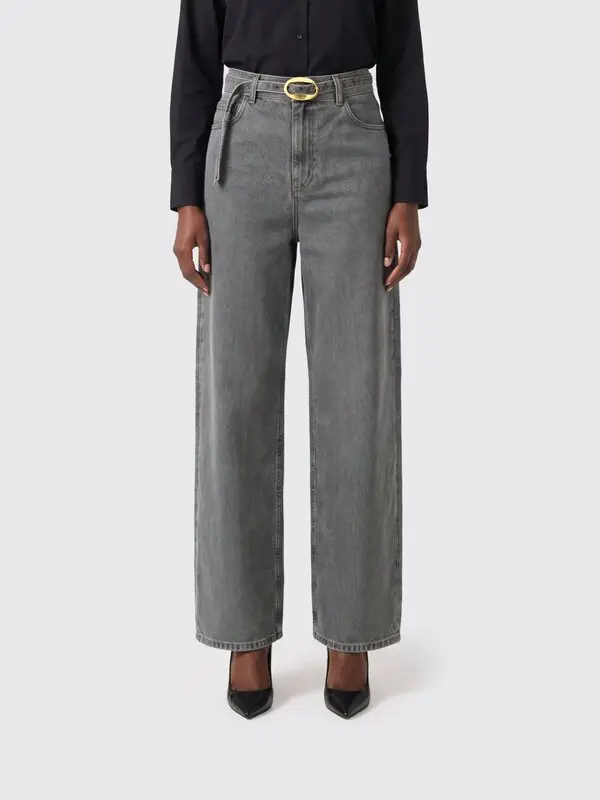TWINSET High-waisted Wide Leg Jeans In Cotton Denim With Adjustable Belt