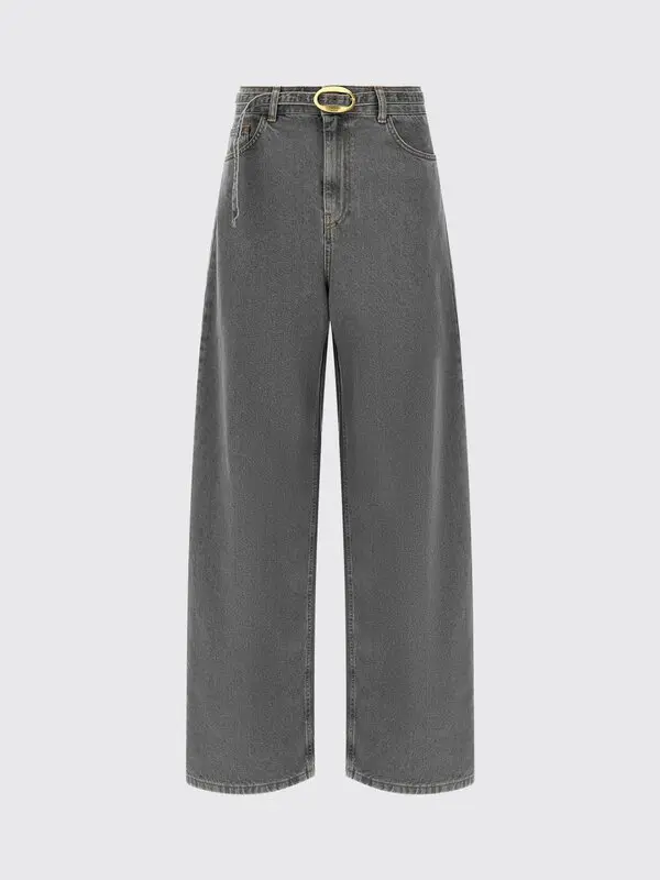 TWINSET High-waisted Wide Leg Jeans In Cotton Denim With Adjustable Belt