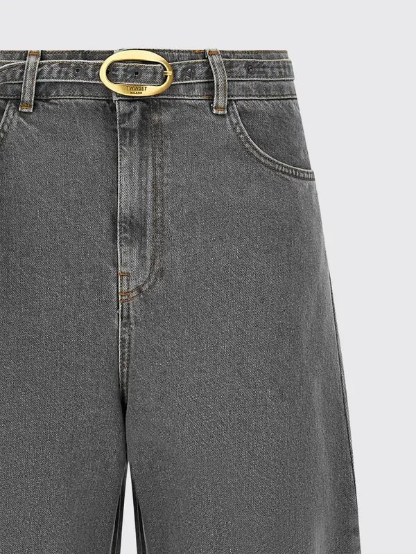 TWINSET High-waisted Wide Leg Jeans In Cotton Denim With Adjustable Belt