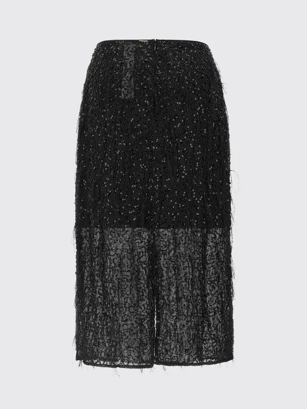 TWINSET Crêpe Pencil Midi Skirt With Sequin Embroidery And Fringes