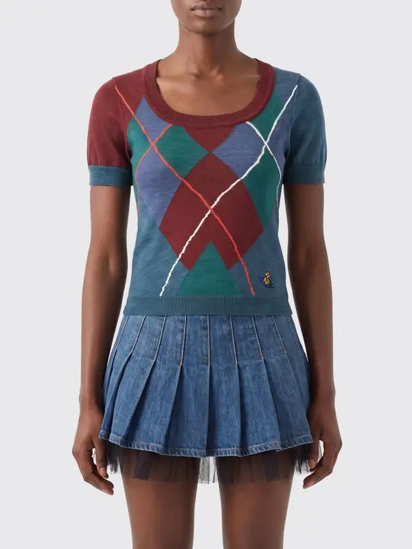 VIVIENNE WESTWOOD Argyle Wool Blend Knit Top With Square Neck